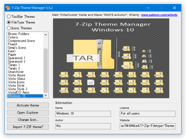7-Zip の外観や拡張子別アイコンを、モダンにすることができる 7-Zip 用テーマ管理ツール「7-Zip Theme Manager ...